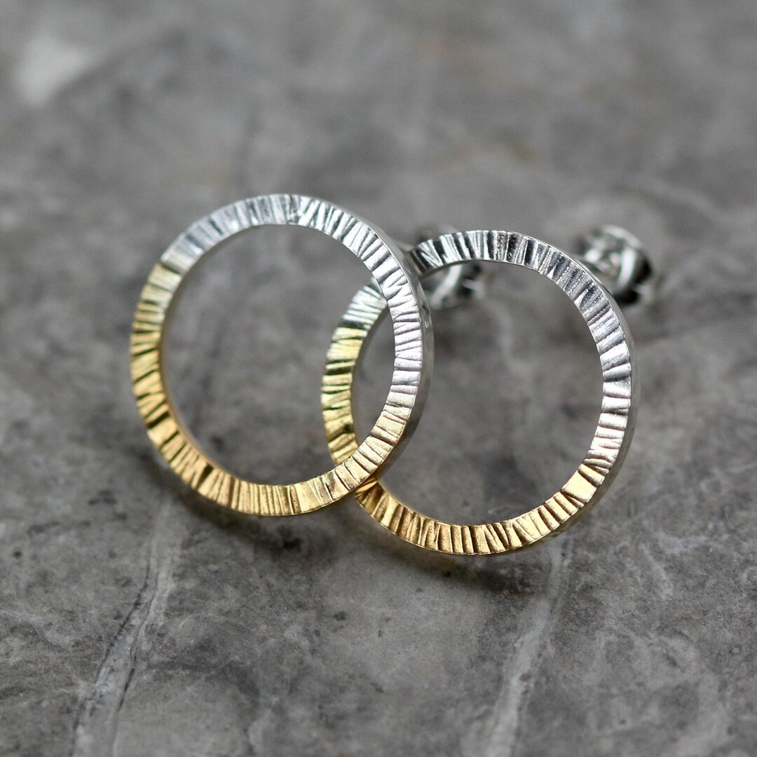 Handmade Linear Fade Silver & 24ct Gold Earrings, Sterling Silver Stud ...