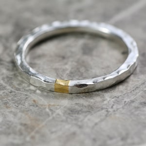 Hammered Silver & Gold 2mm Stacking Ring Alternative Wedding - Etsy