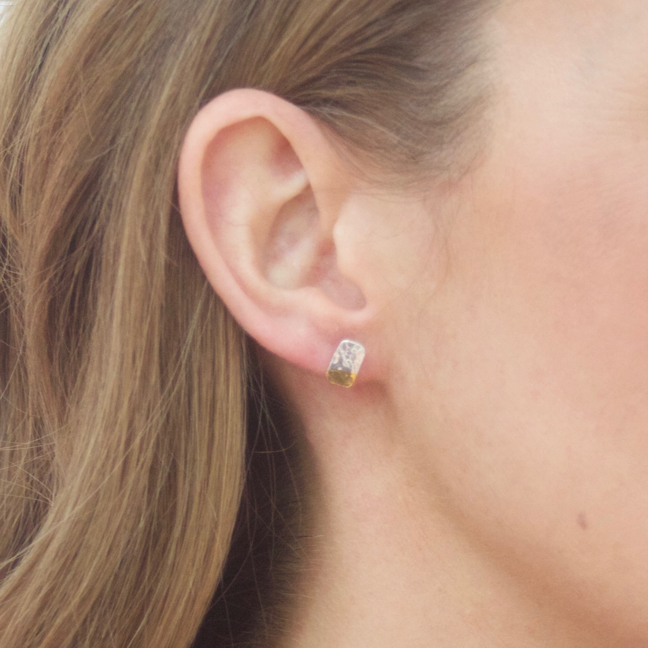 Handmade Gold and Silver Block Stud Earrings, Sterling Silver & 24ct ...