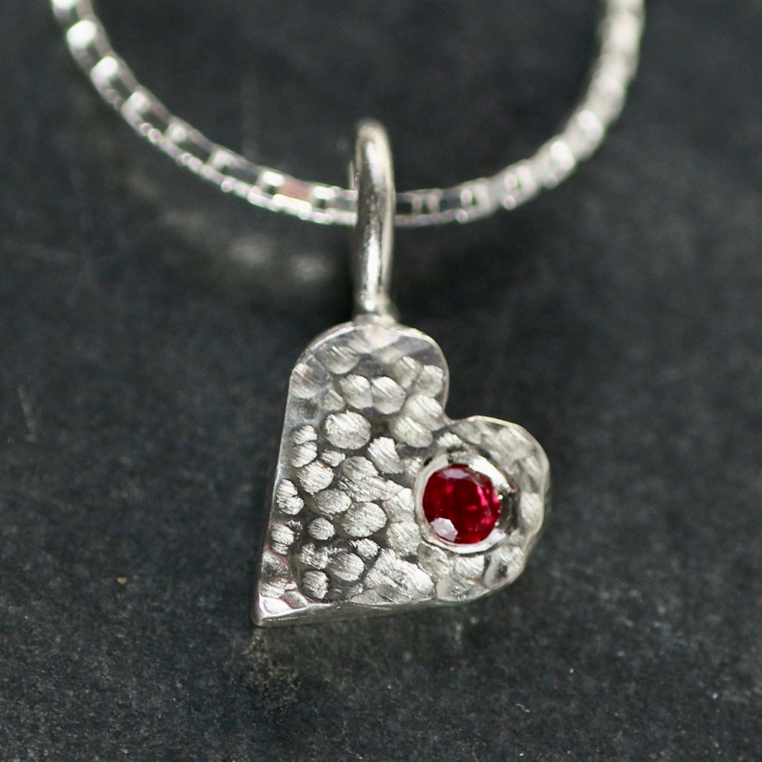 Recycled Solid Sterling Silver and Ruby Heart Pendant Necklace ...
