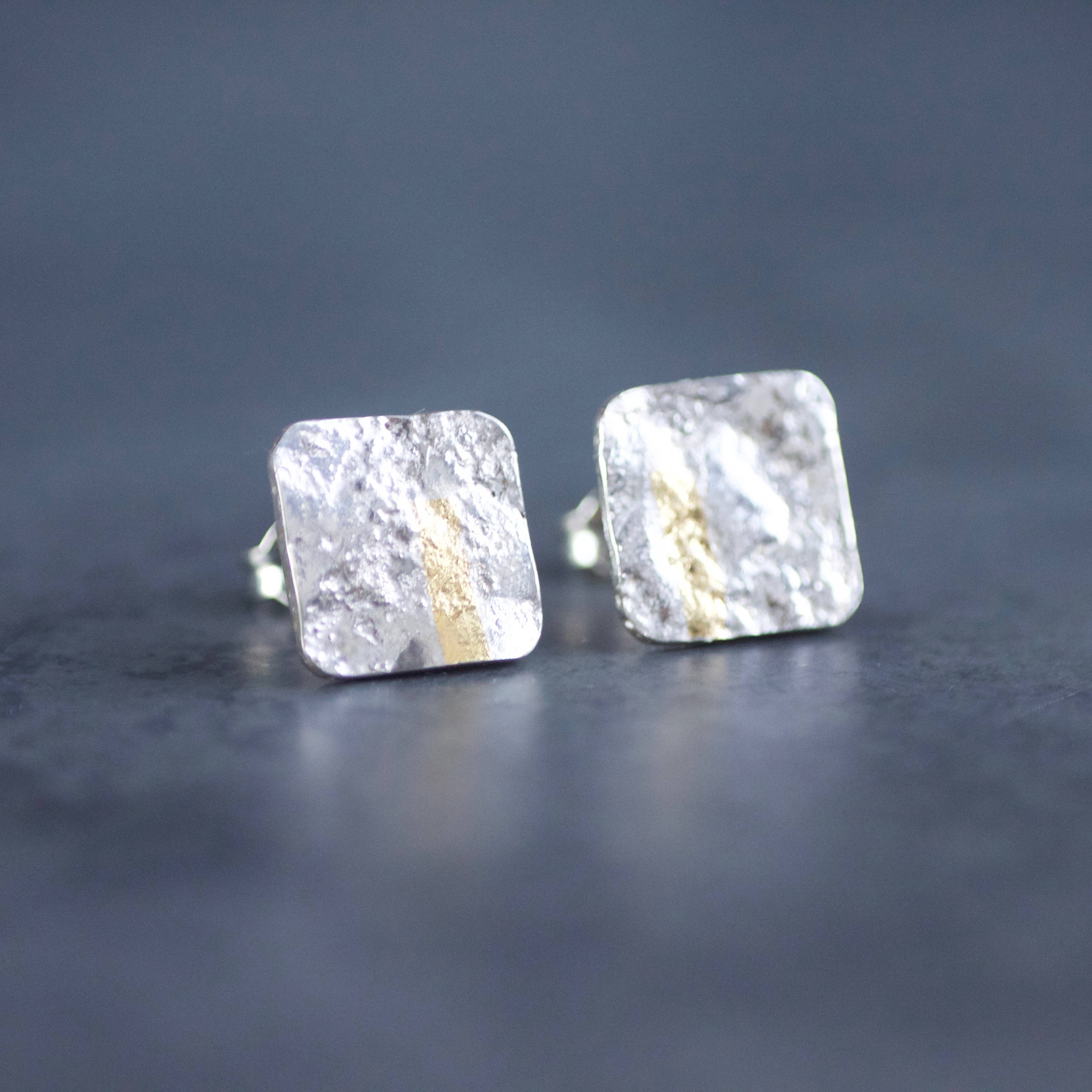 LINEAR Handmade Silver Square Stud Earrings Sterling Silver & - Etsy UK