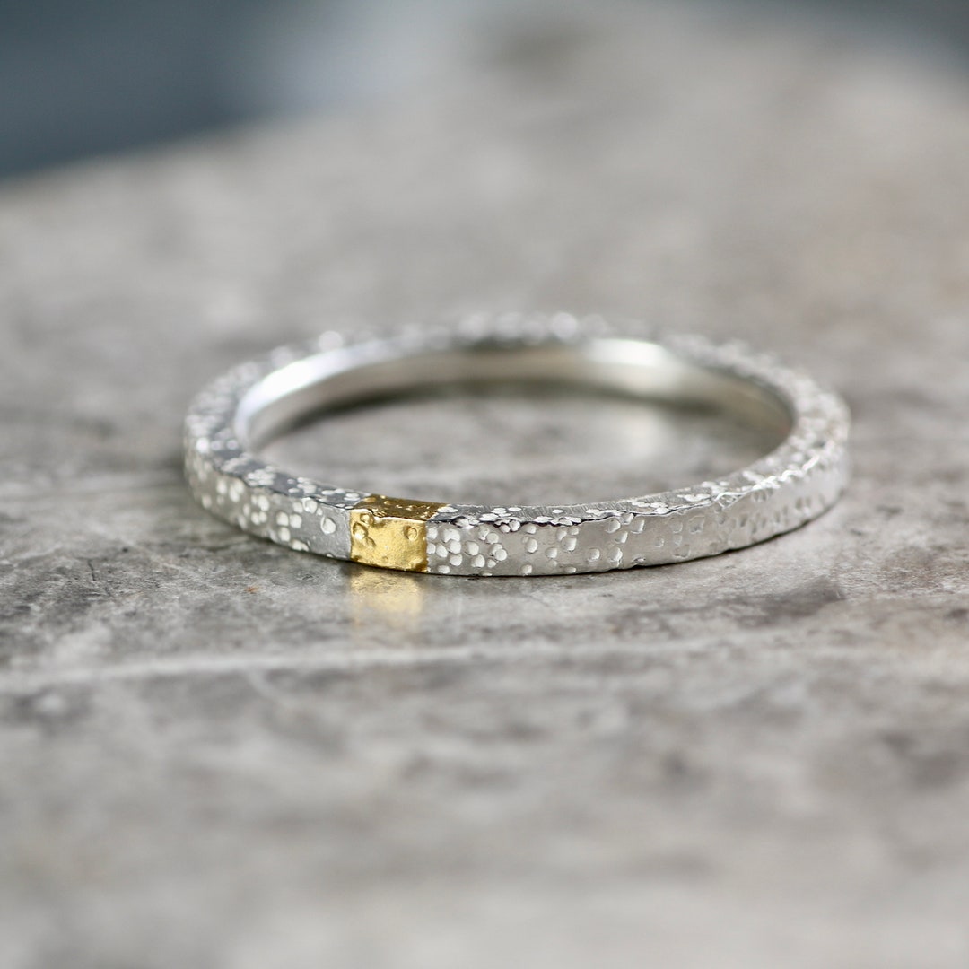 Dot Textured Silver & Gold 2mm Stacking Ring, Alternative Wedding Ring ...