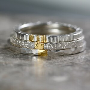 Hammered Silver & Gold 2mm Stacking Ring, Alternative Wedding Ring, Recycled Silver, Keum Boo - Etsy