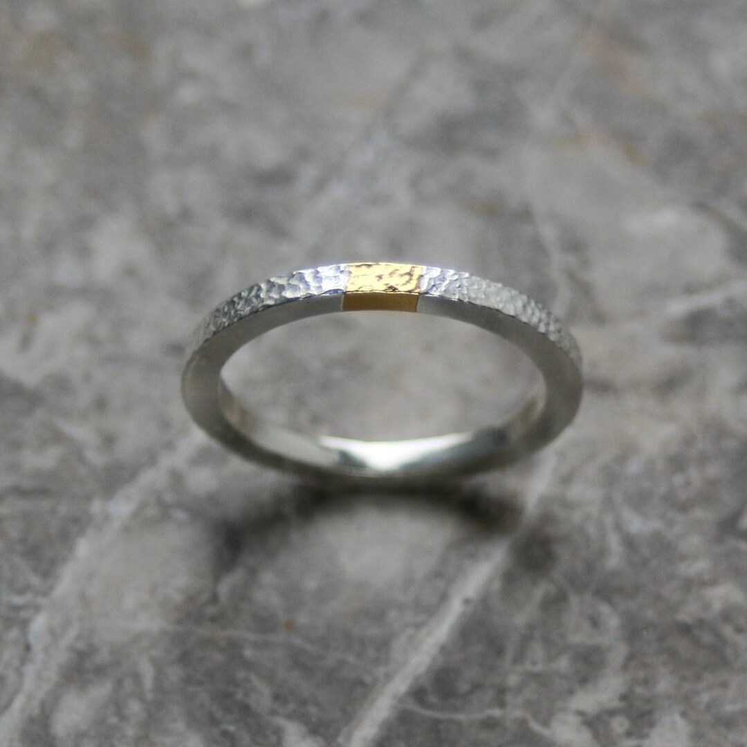 2mm Dimpled Texture Polished Silver & 24ct Gold Ring, Unisex, Keum Boo ...