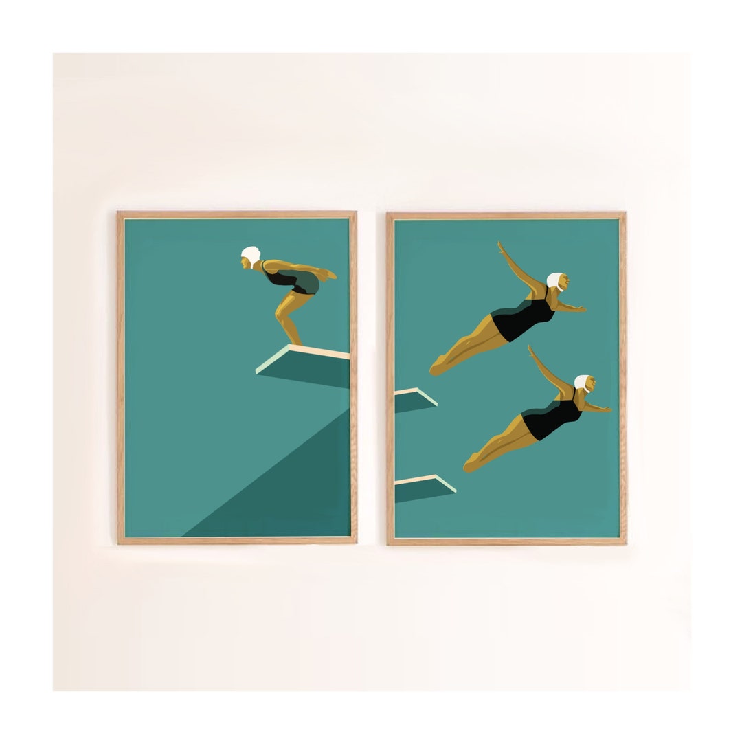 Swimmers Poster | Vintage Swimming Art | 1920s Style Wall Art | Blue ...