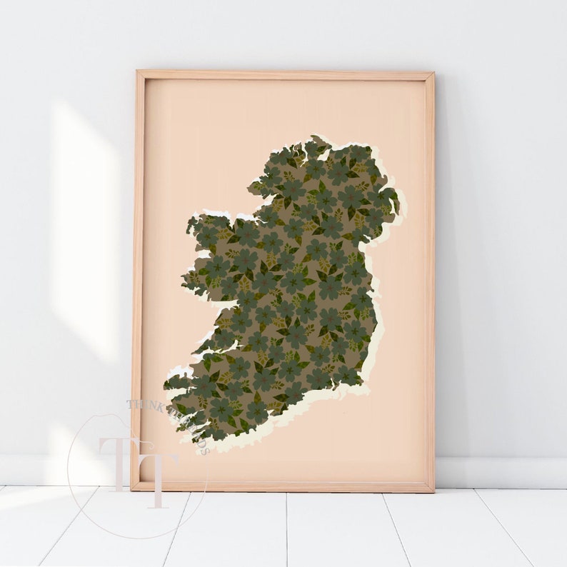 Irish Poster | Map of Ireland Print | Travel | Green Flower | Modern ...