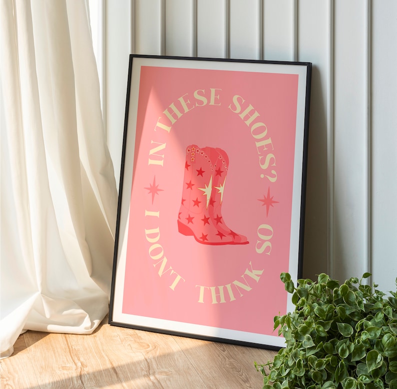 Cowboy Boots Poster | Pink Cowboy Boot Art Print | Digital Print ...