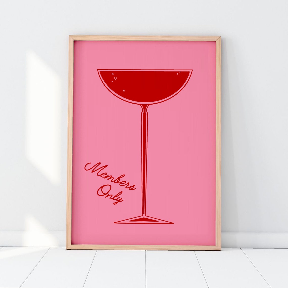 Members Only Cocktail Poster | Red and Pink Wall Art | Champagne ...