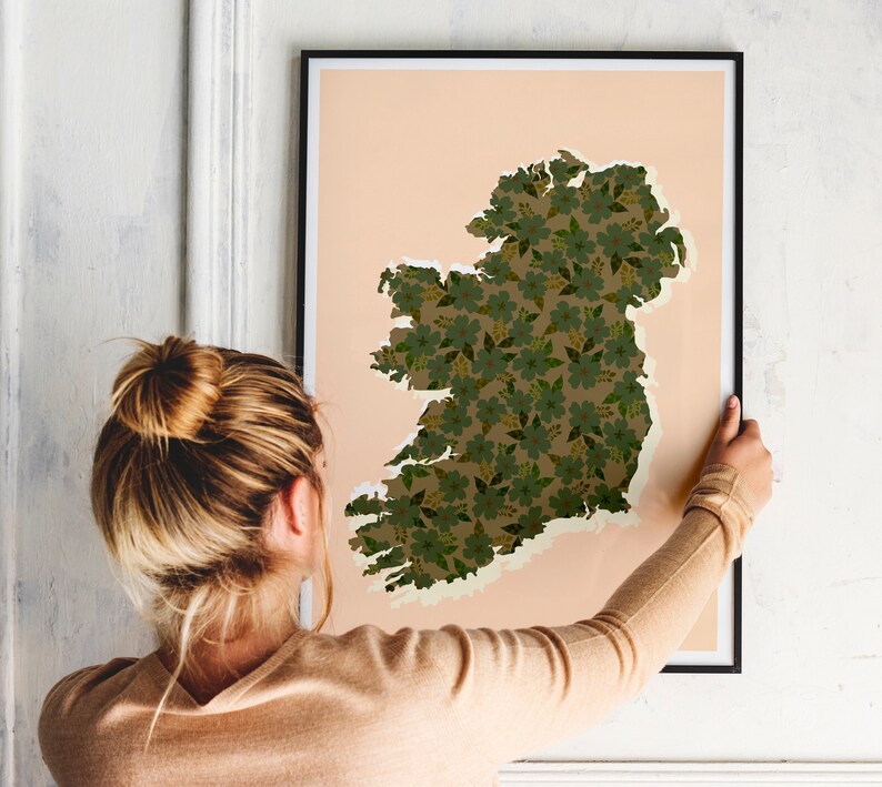 Irish Poster | Map of Ireland Print | Travel | Green Flower | Modern ...