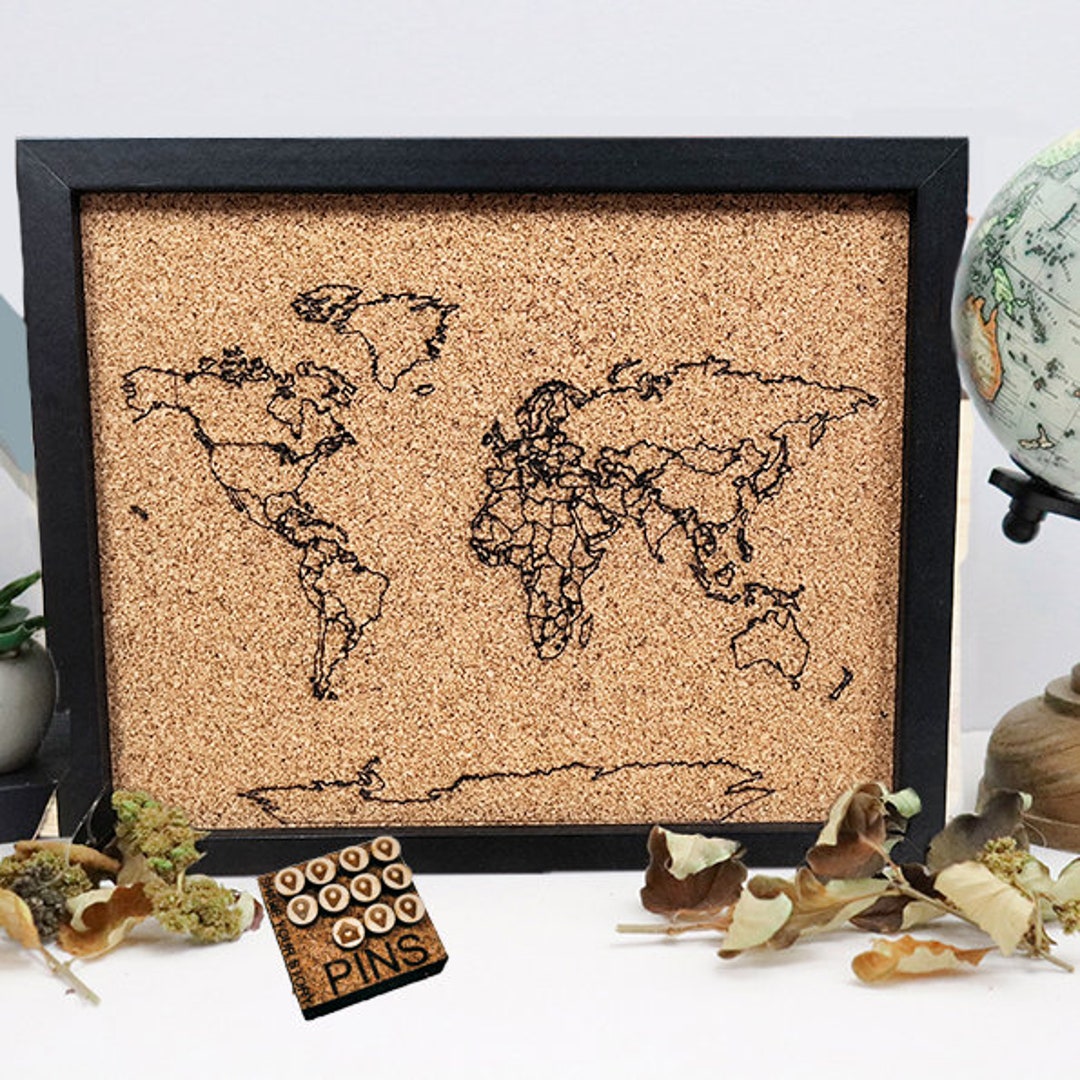 Cork Push Pin World Map - 8" X 10" Framed - Etsy