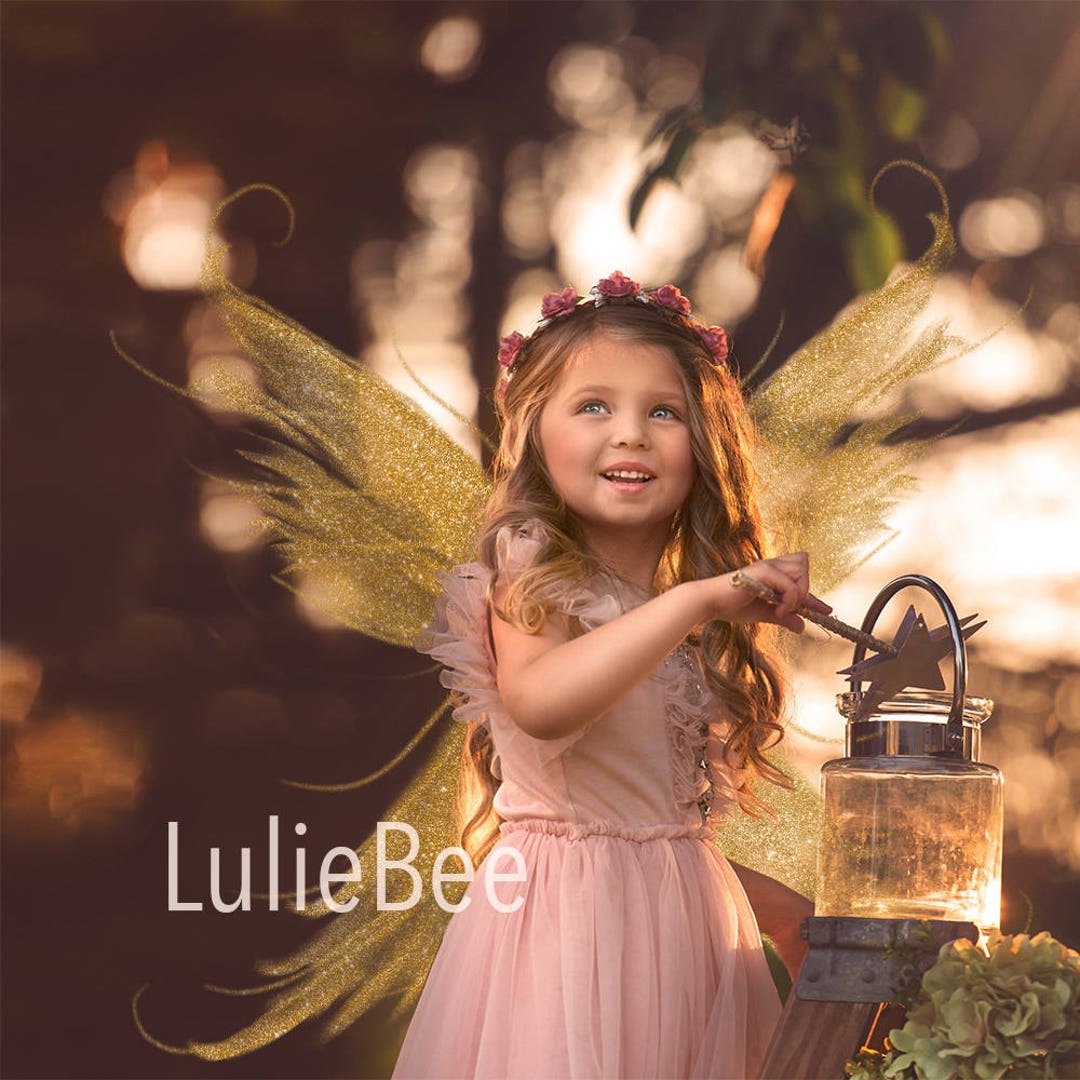 GOLDEN GLITTER Digital Fairy Wings Overlay, .PNG, Photoshop Overlay ...