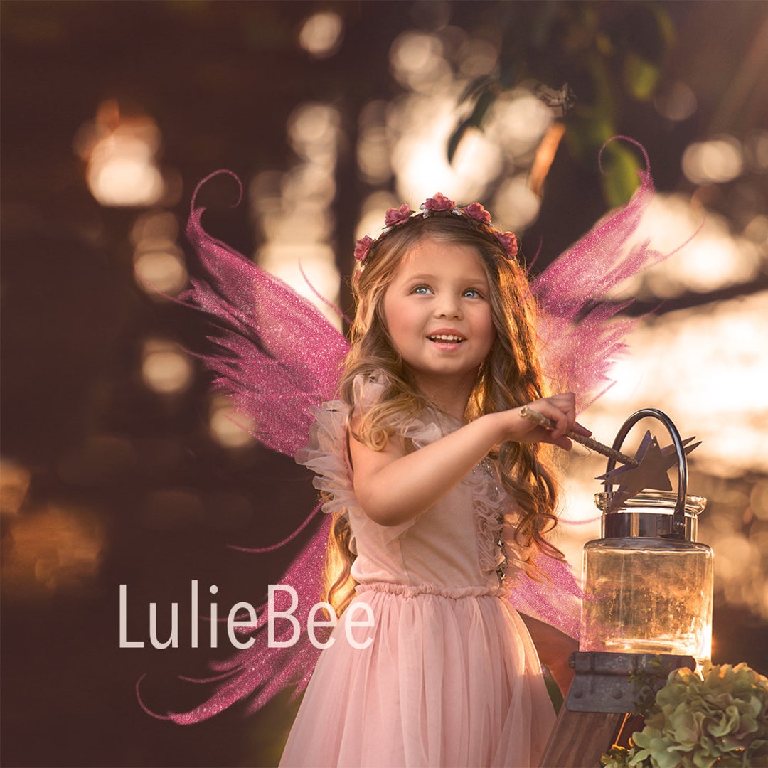 PINK GLITTER Digital Fairy Wings Overlay, .PNG, Photoshop Overlay ...