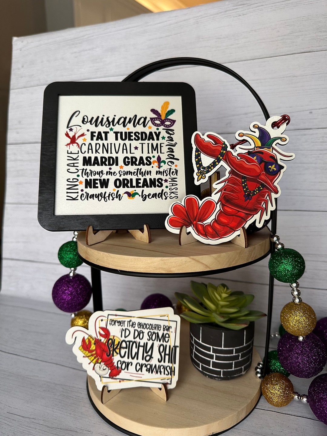 Crawfish Tiered Tray Decor, Mardi Gras Shelf Sitters, Wood Louisiana ...