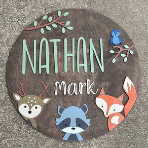 Woodland Animals Name Sign Baby Room Decor Custom Name Sign Boys Room ...