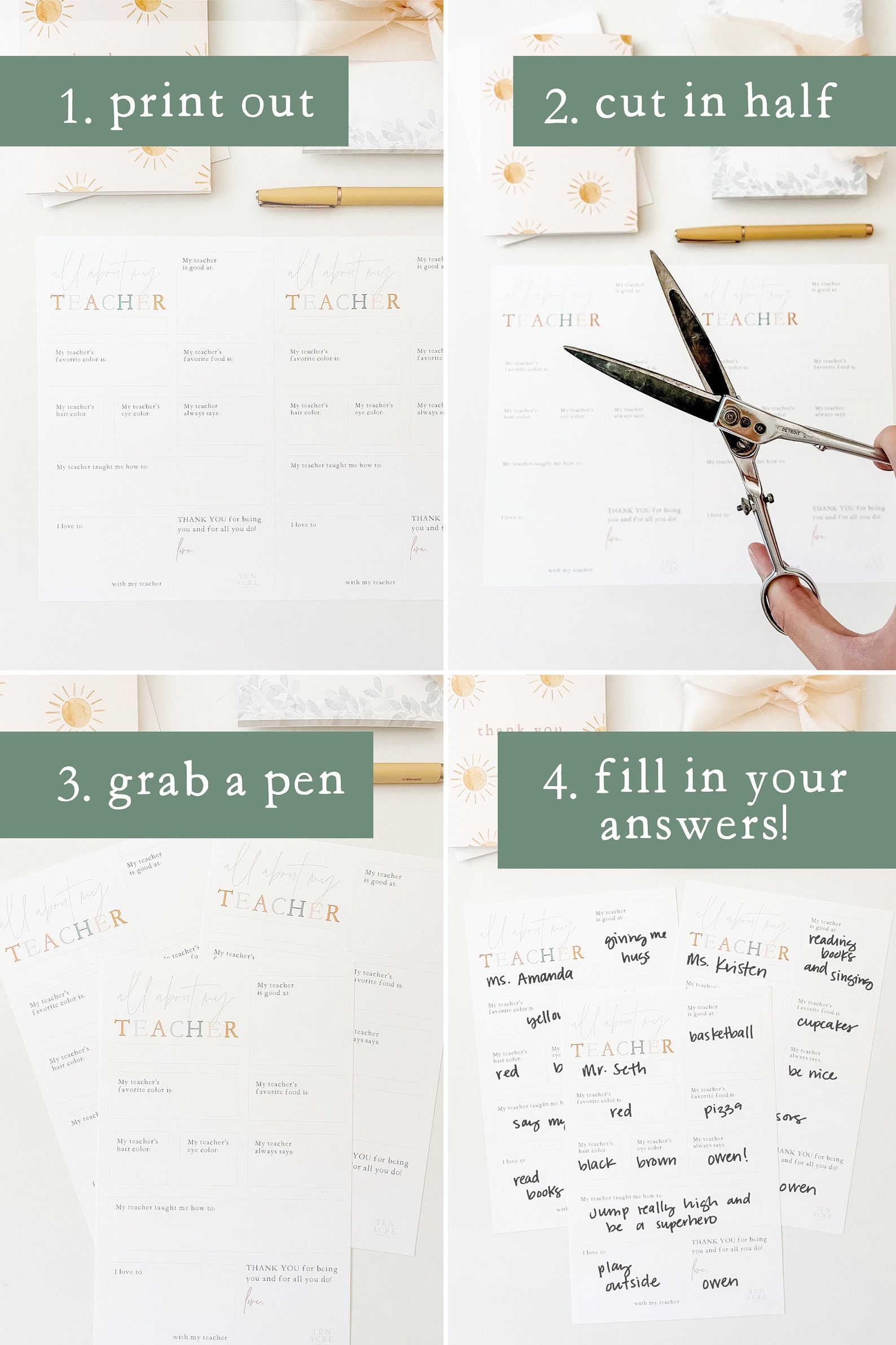 Teacher Appreciation Printable All About My Teacher Kids - Etsy