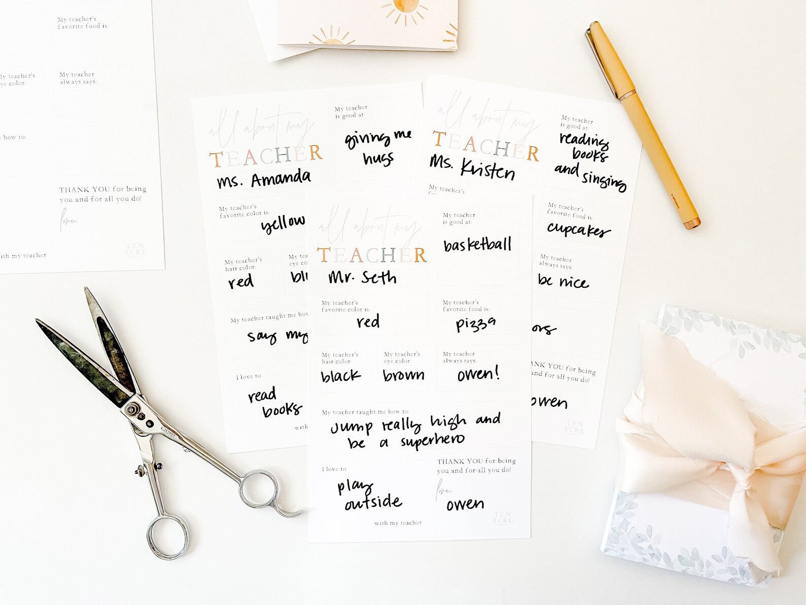 Teacher Appreciation Printable All About My Teacher Kids - Etsy