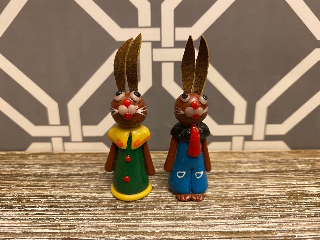 Vintage EASTER German Bunny Rabbit Couple Miniature Figurines | Pair of ...