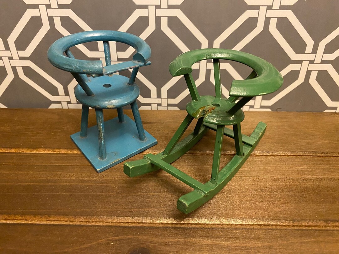 Vintage GERMAN Baby Highchair Rocker Dollhouse Miniature Set | Antique ...