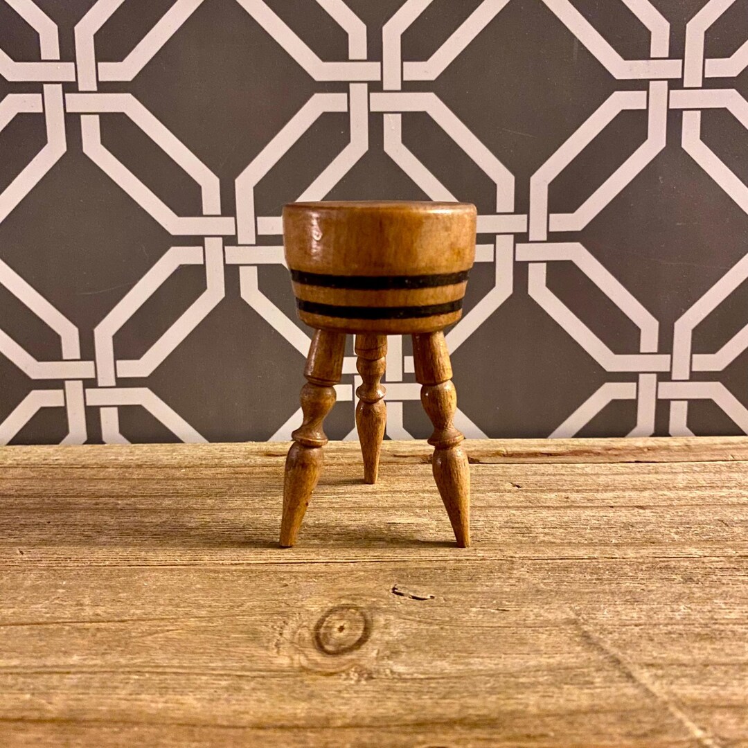 Antique GERMAN Wood Butcher Block Tri-pod Stool Dollhouse Miniature ...