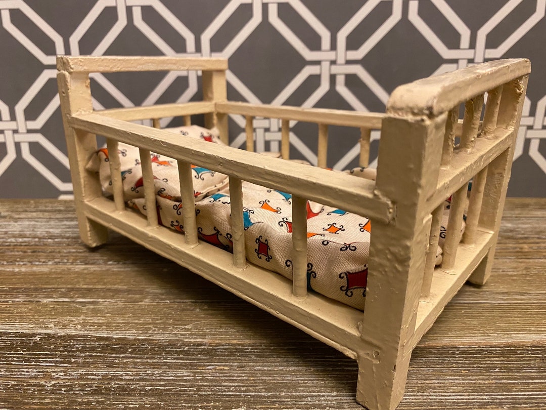 Antique GERMAN Miniature Dollhouse Wood Crib Child's Bed | 1920s ...