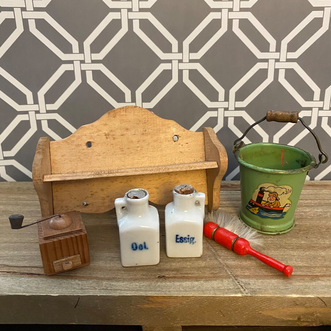 Antique GERMAN Kitchen Dollhouse Miniatures Mixed Set Vintage Dolls ...