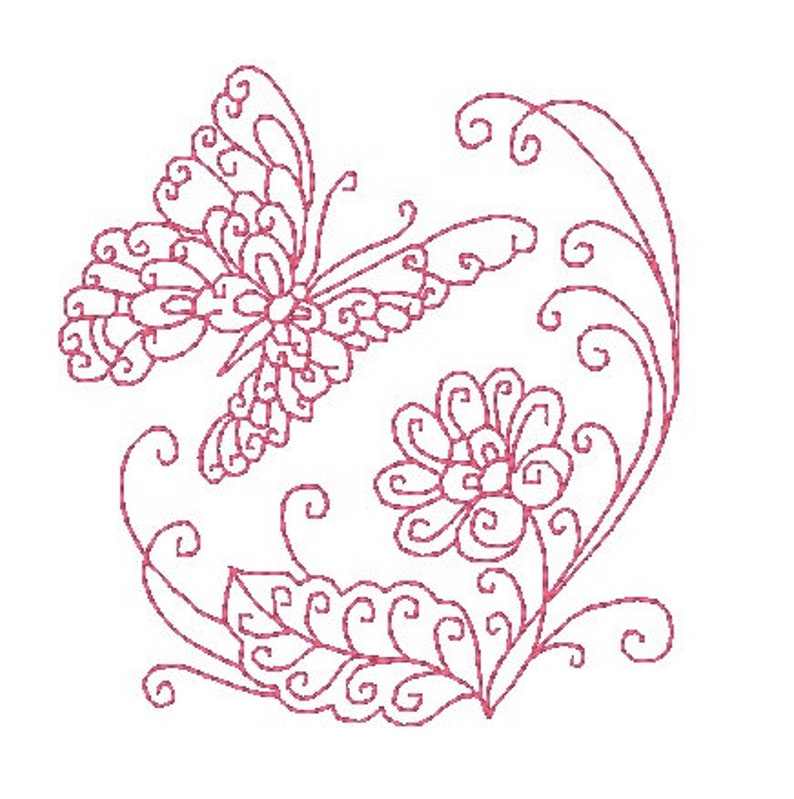 Redwork Curly Butterflies-1 Machine Embroidery Designs - Etsy