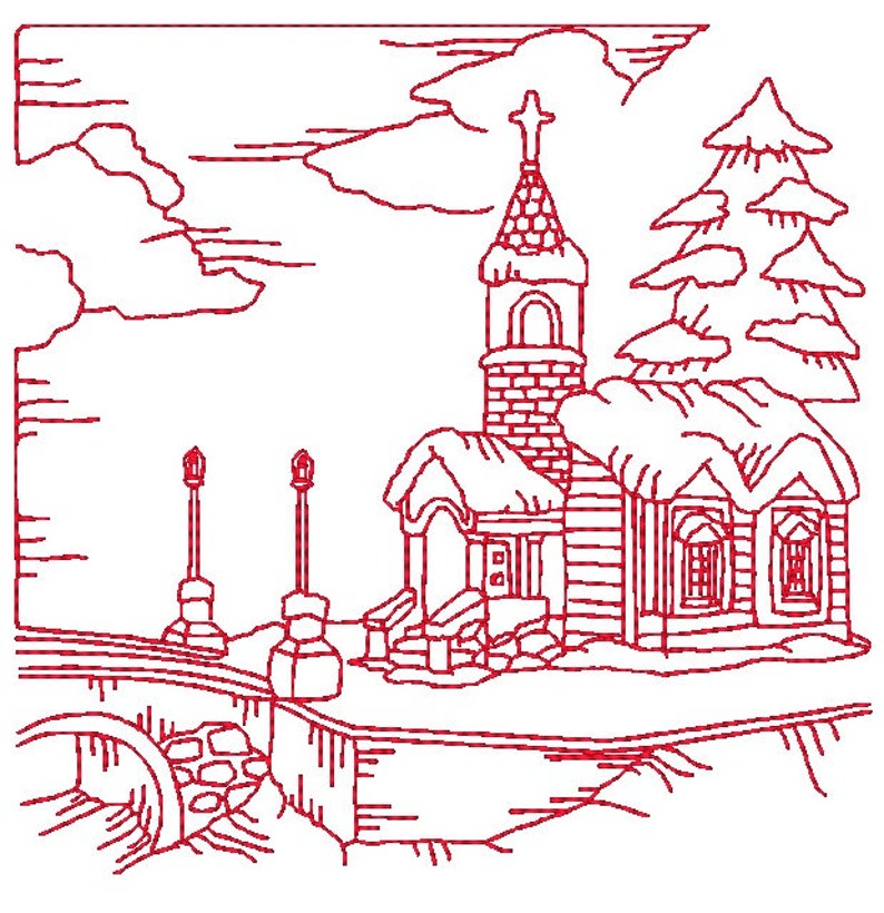 Winter Scenes Redwork 5x7 Machine Embroidery Designs - Etsy