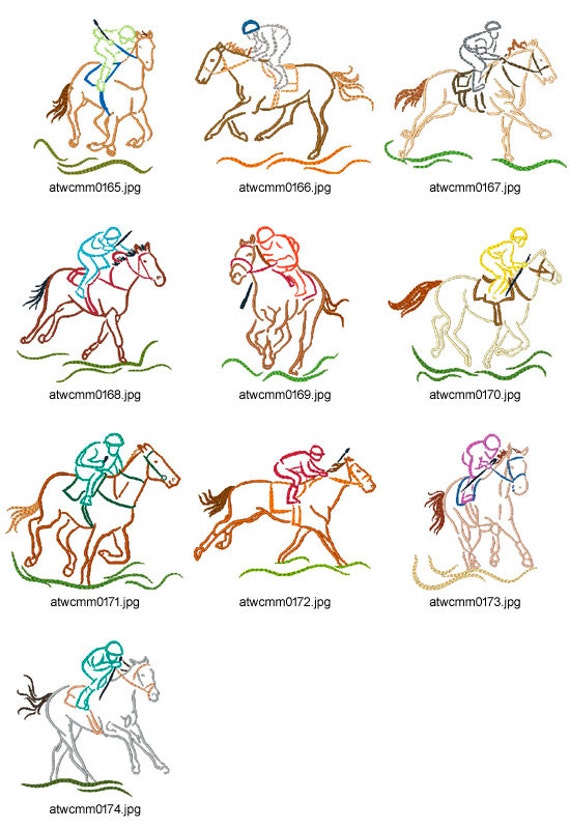Outline-Horse-Races 10 Machine Embroidery Designs from ATW | Etsy