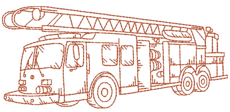 Redwork Fire Trucks [5x7] Machine Embroidery Designs - Etsy