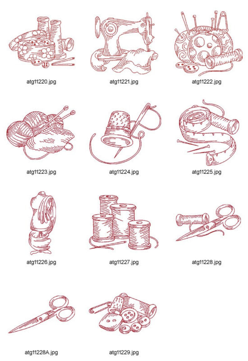 Vintage-Redwork-Sewing. 11 Machine Embroidery Designs from | Etsy