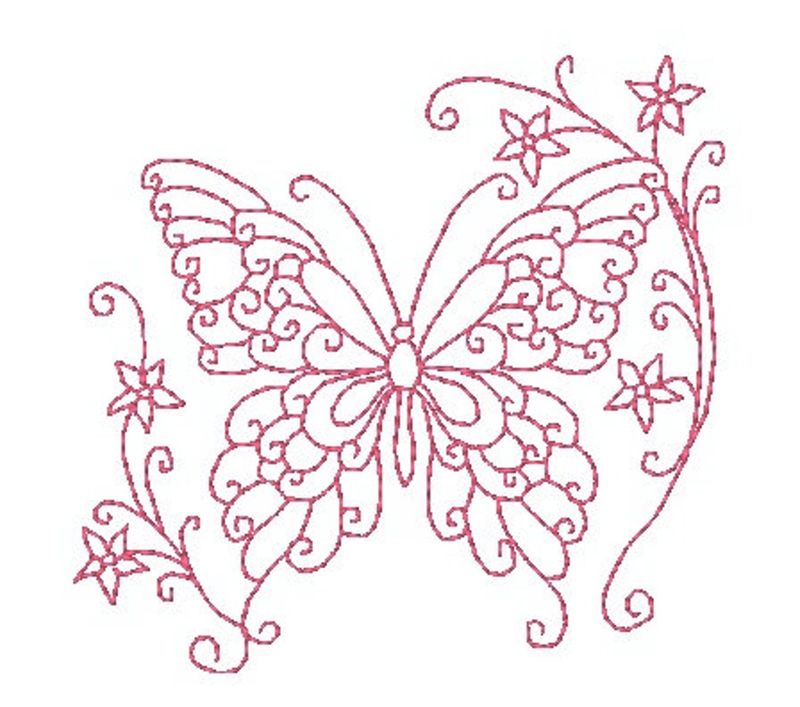 Redwork Curly Butterflies-1 Machine Embroidery Designs - Etsy