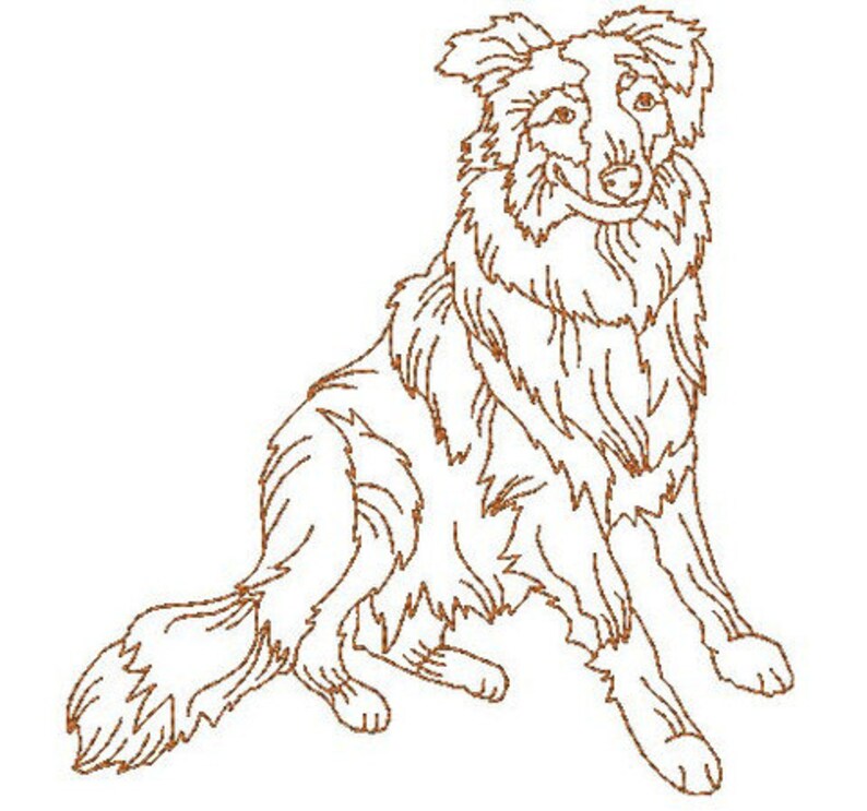 Australian Shepherd Dog Redwork Machine Embroidery Designs - Etsy