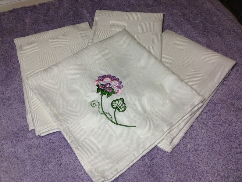 Embroidered Flower Napkin Project 1 Machine Embroidery Designs | Etsy