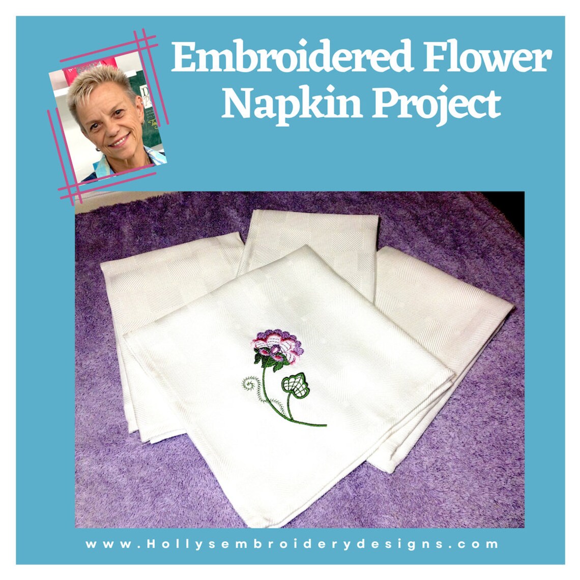 Embroidered Flower Napkin Project 1 Machine Embroidery Designs - Etsy