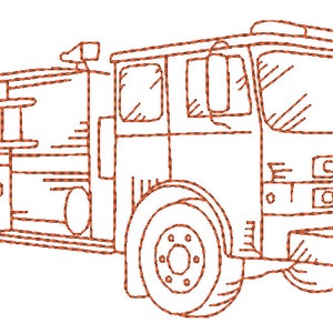 Redwork Fire Trucks [5x7] Machine Embroidery Designs - Etsy