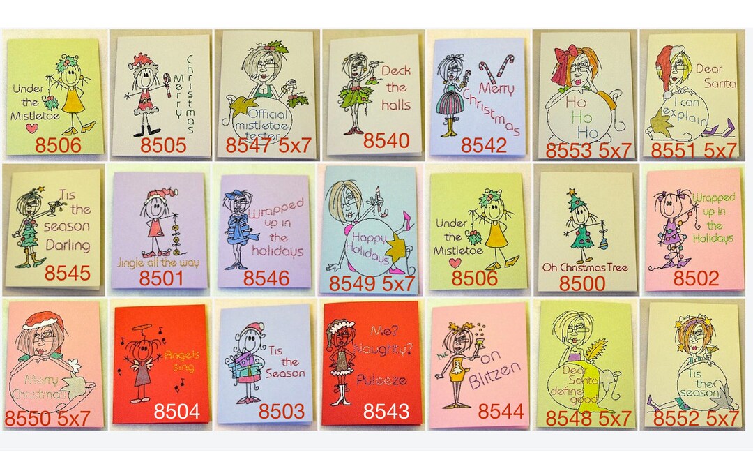 Humorous Christmas Card 21 Machine Embroidery Designs Mixed Hoops 4x4 ...
