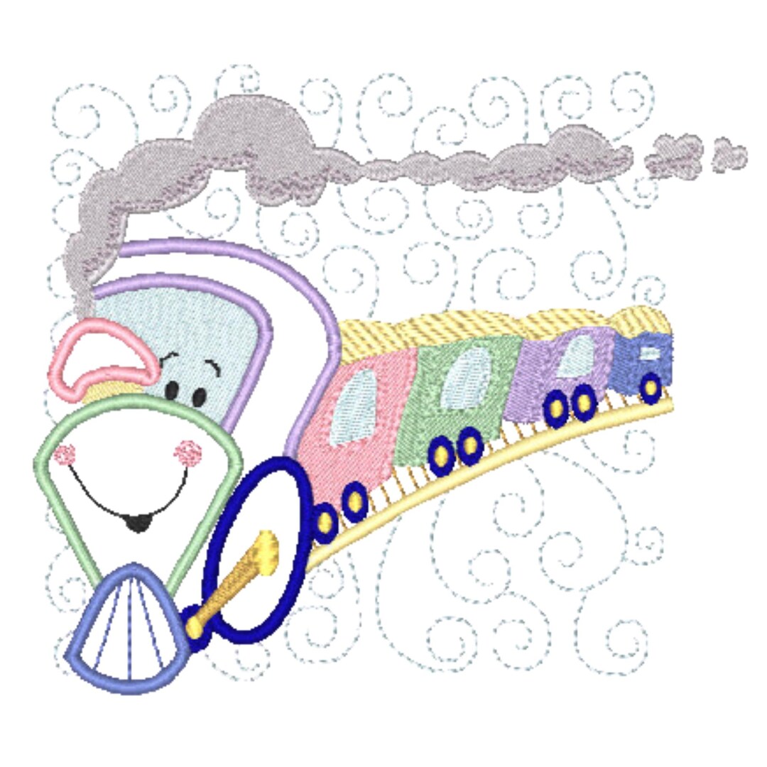 Curly-train-applique-blocks 5x7-4x4 ( 12 Machine Embroidery Designs by ...