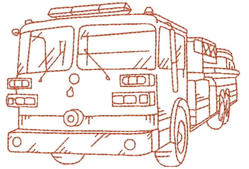 Redwork Fire Trucks [5x7] Machine Embroidery Designs - Etsy