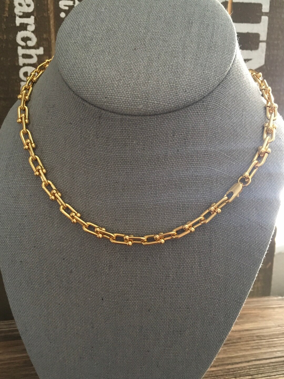 24k Gold Filled Horse Shoe U Link Chain Necklace - Etsy