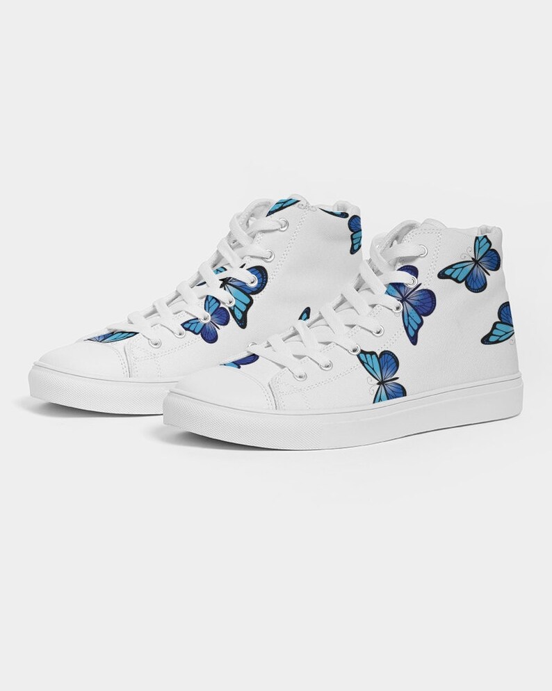 Custom High Top Blue Butterfly Shoes Canvas Sneakers Custom - Etsy