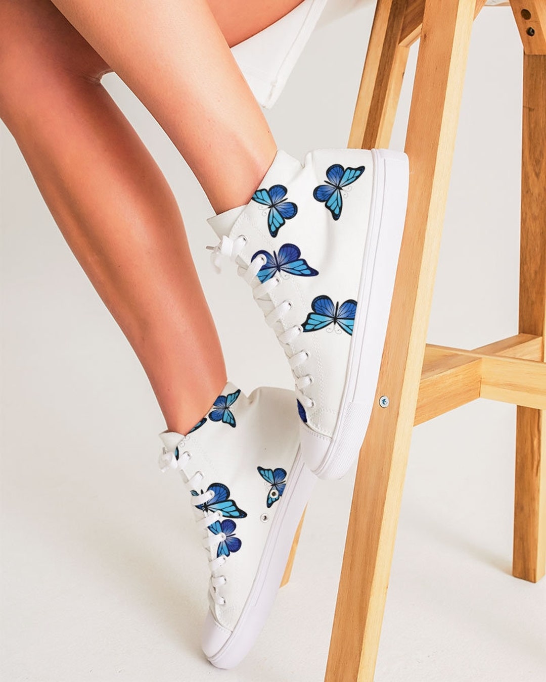 Custom High Top Blue Butterfly Shoes, Canvas Sneakers , Custom Printed ...
