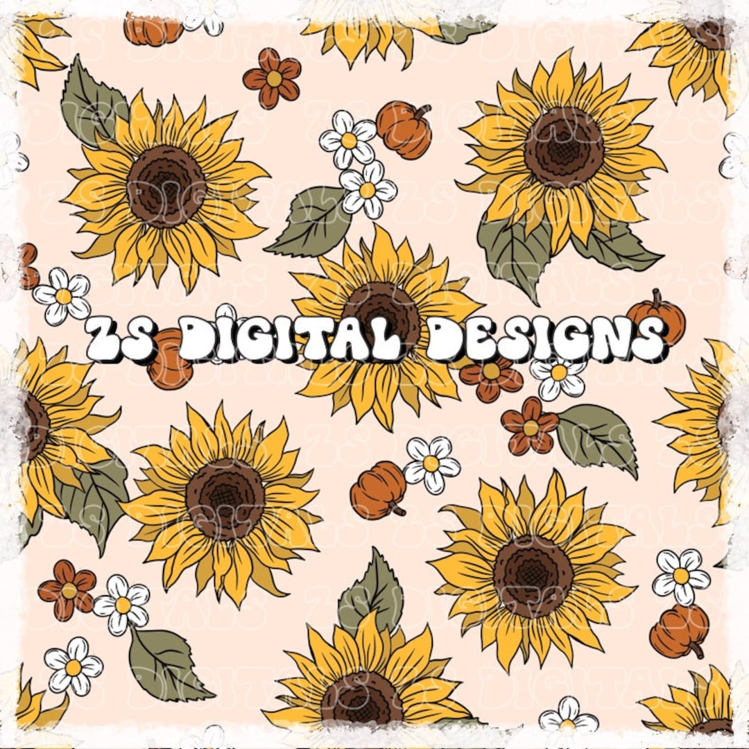 Floral Sunflowers Seamless PNG Digital File, Autumn Seamless, Pumpkins ...