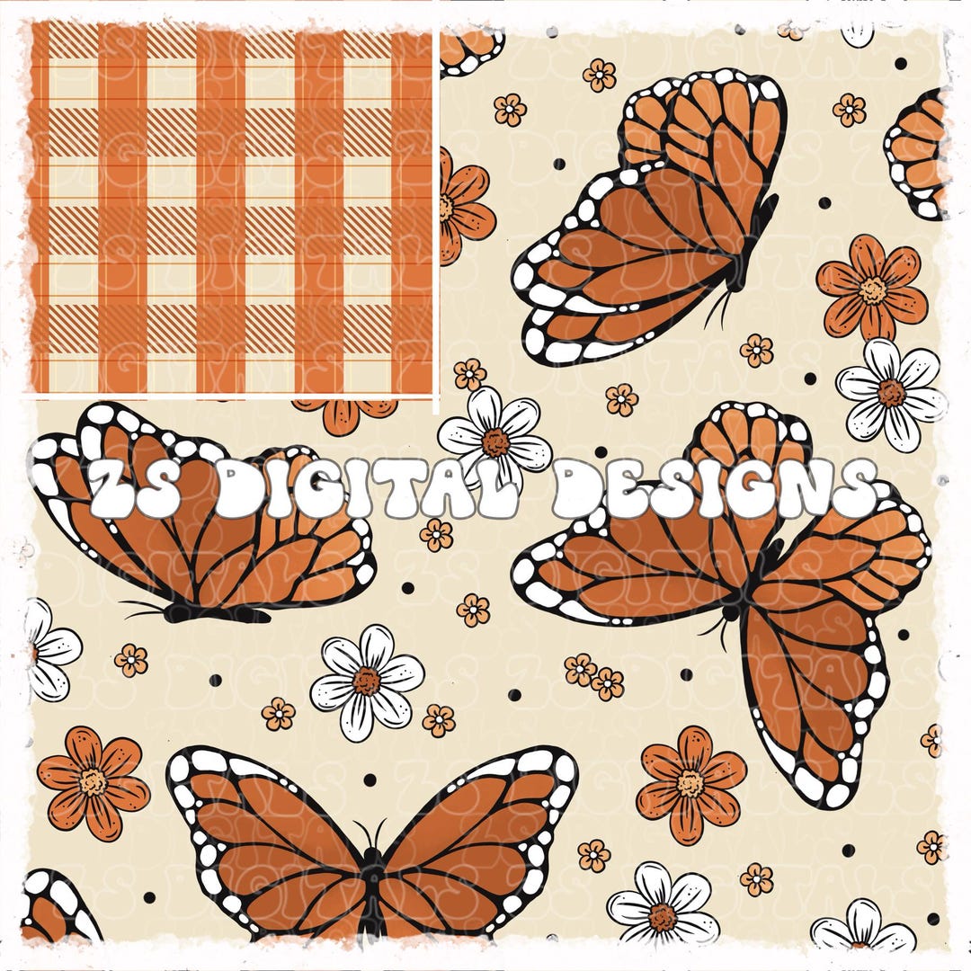 Monarch Butterfly Seamless PNG File Plaid Coordinate Matching File ...