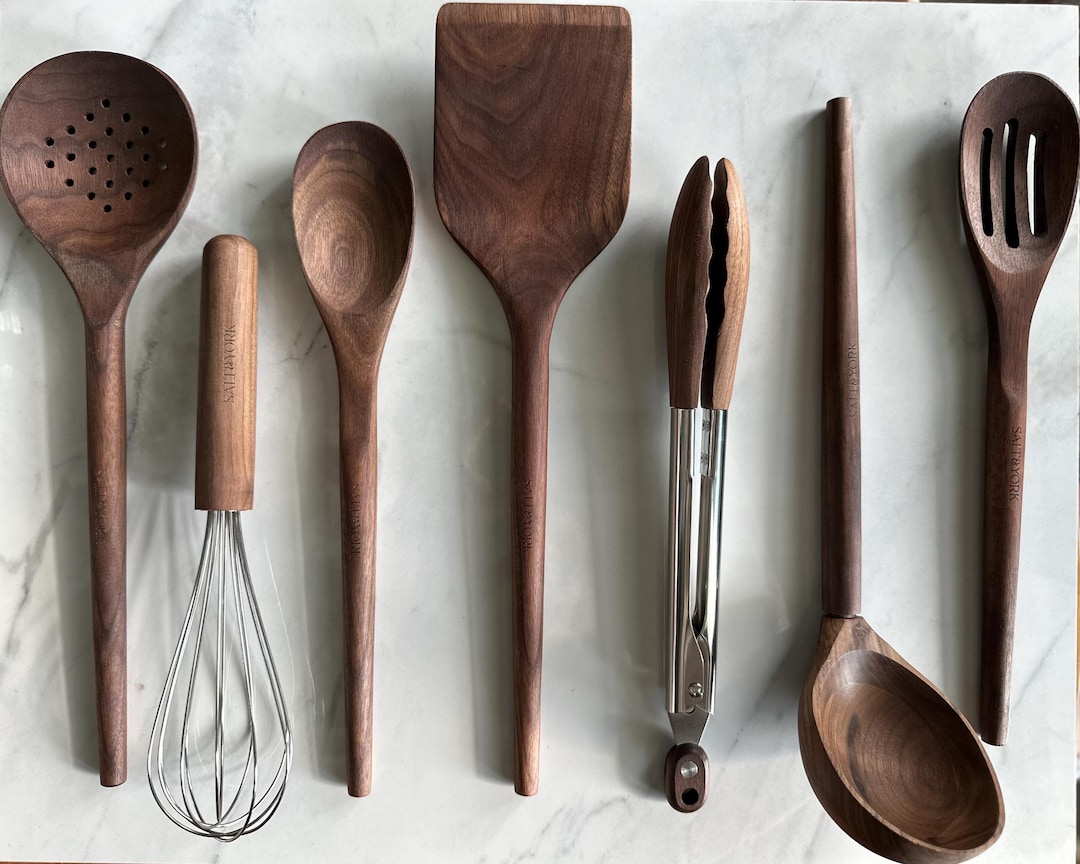 Walnut Wood Kitchen Utensil Set, Handcrafted Natural Cooking Tool ...