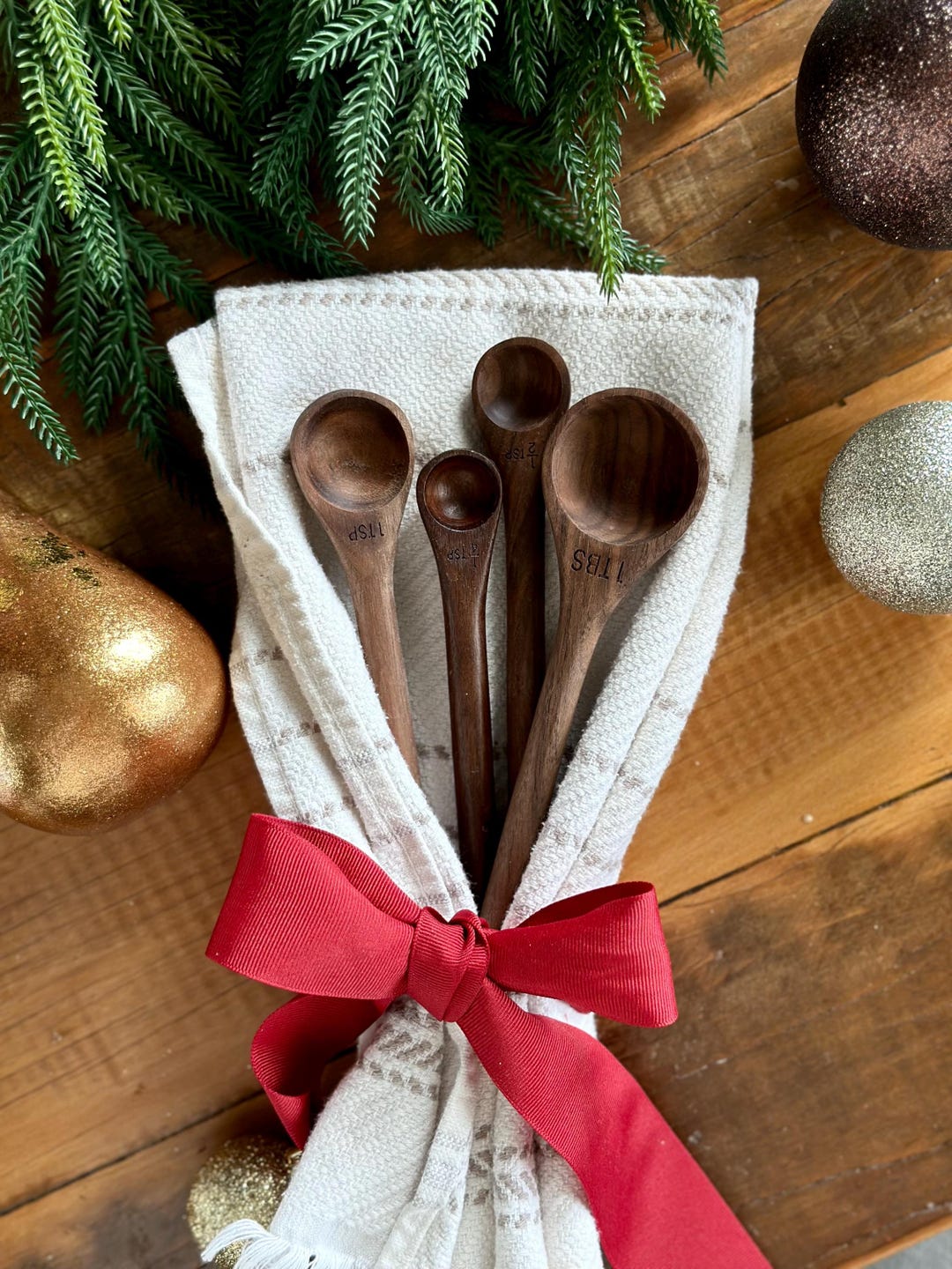 Handmade Walnut Wood Measuring Spoons Set: Long Handle Baking Supplies ...