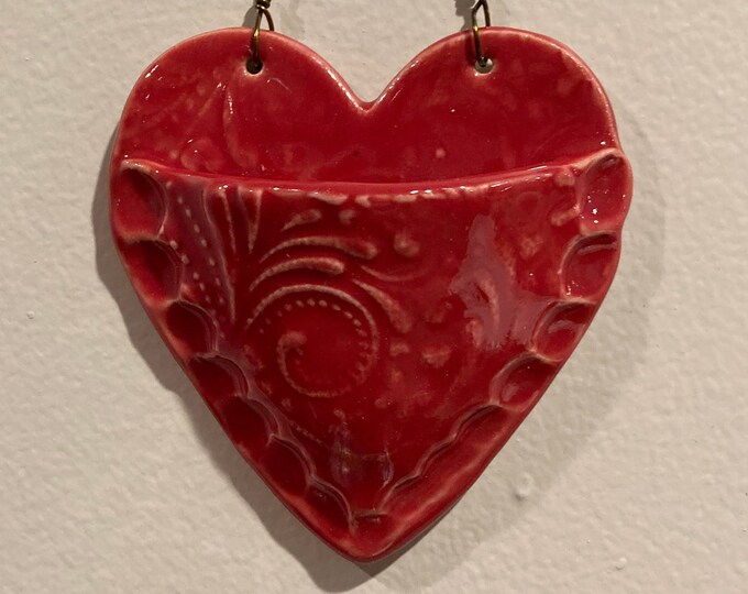 Small Wall Pocket, Ceramic Wall Pocket, Small Red Heart Wall Planter ...