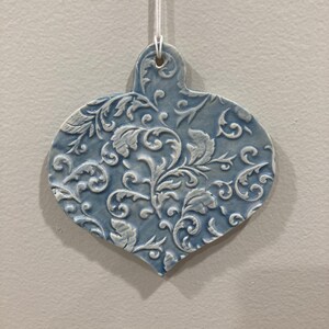 Blue Christmas Ornament, Blue Floral Teardrop Ornament, Handmade ...