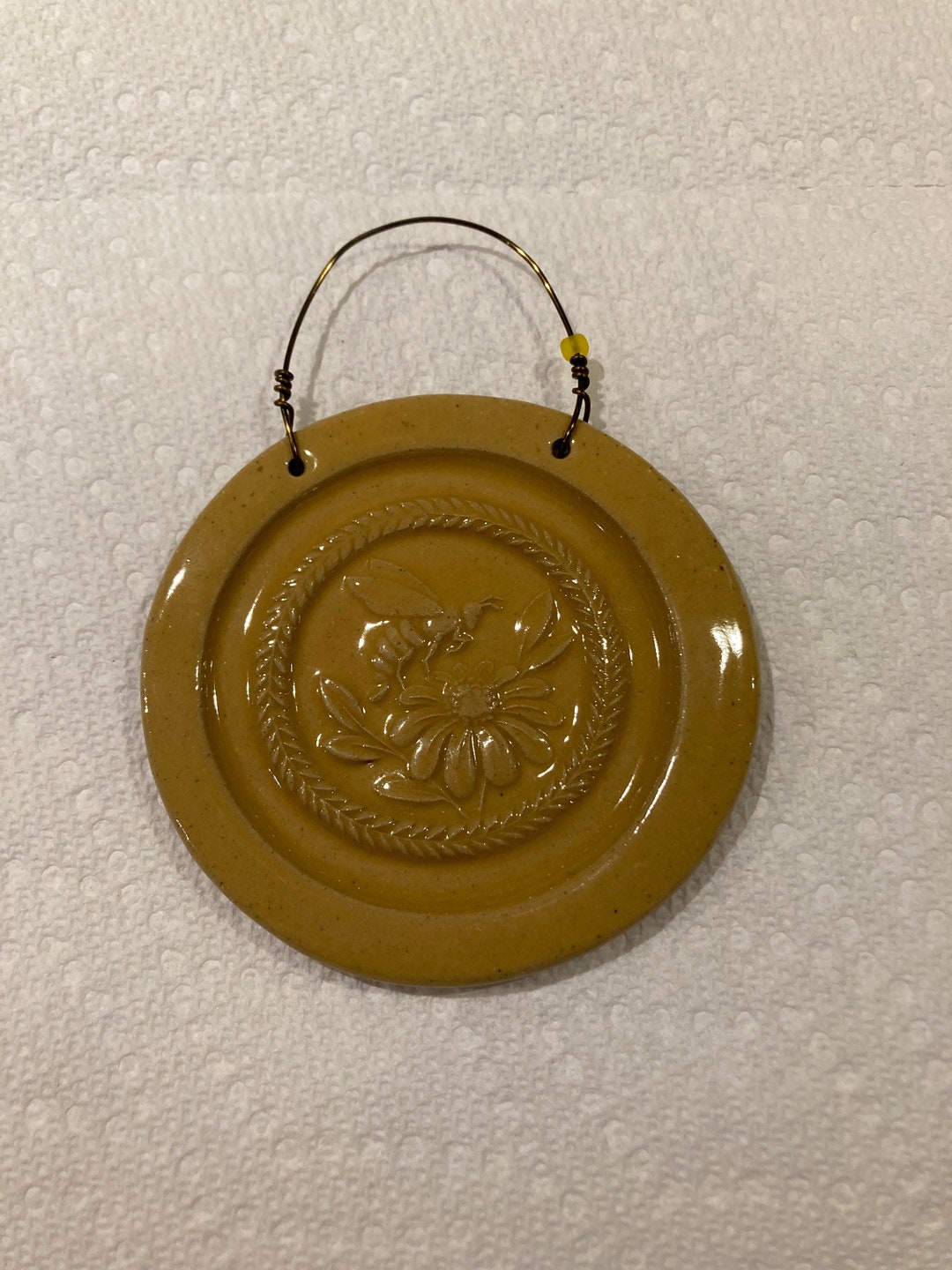 Yellow Gold Bee Ochre Clay Art Tile, Honey Bee Miniature Tile, Pottery ...