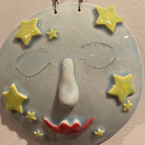 Moon Face Wall Art, 6" Hand Sculpted Moon Face, Hand Painted Moon Face ...