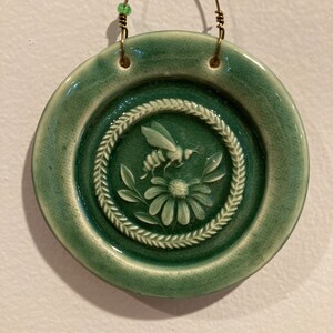 Honey Bee Ceramic Clay Art Tile, Green Honeybee Miniature Tile, Pottery ...